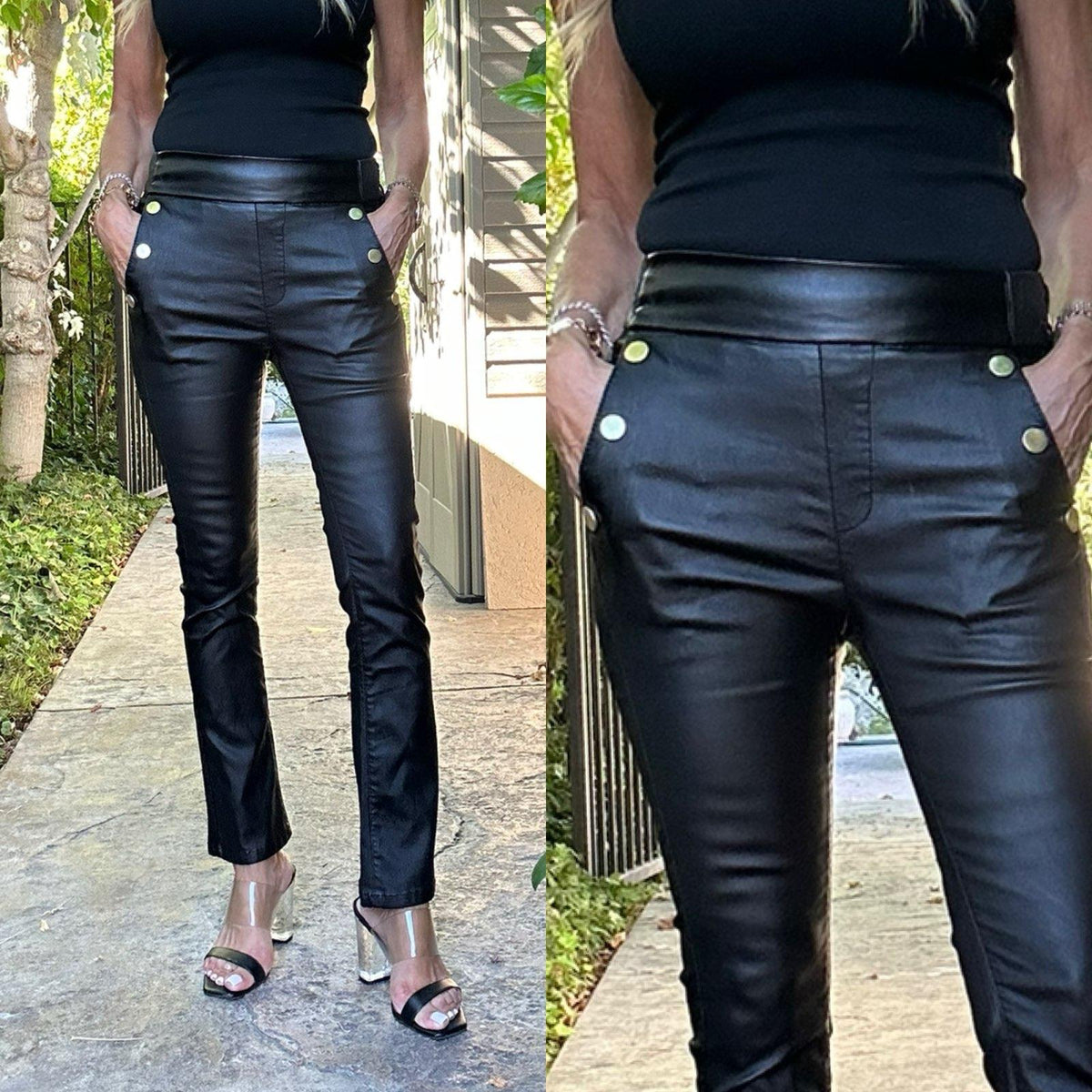 Bevy Flog Sofia Cropped Pull On Flare Pants | Black Vegan Leather | Of ...