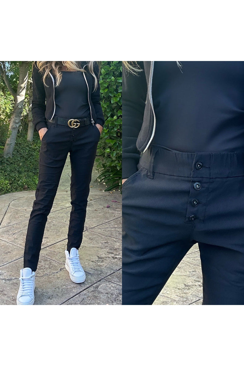 Bevy Flog Ronit Button Fly Pants | Black Stripe | Clearance Final Sale ...