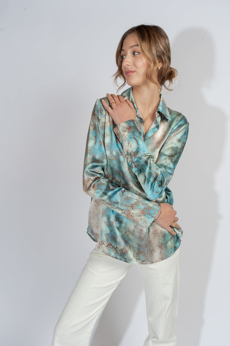 Catherine Gee Daria French Cuff Silk Blouse | Aqua Snake – Robertson ...