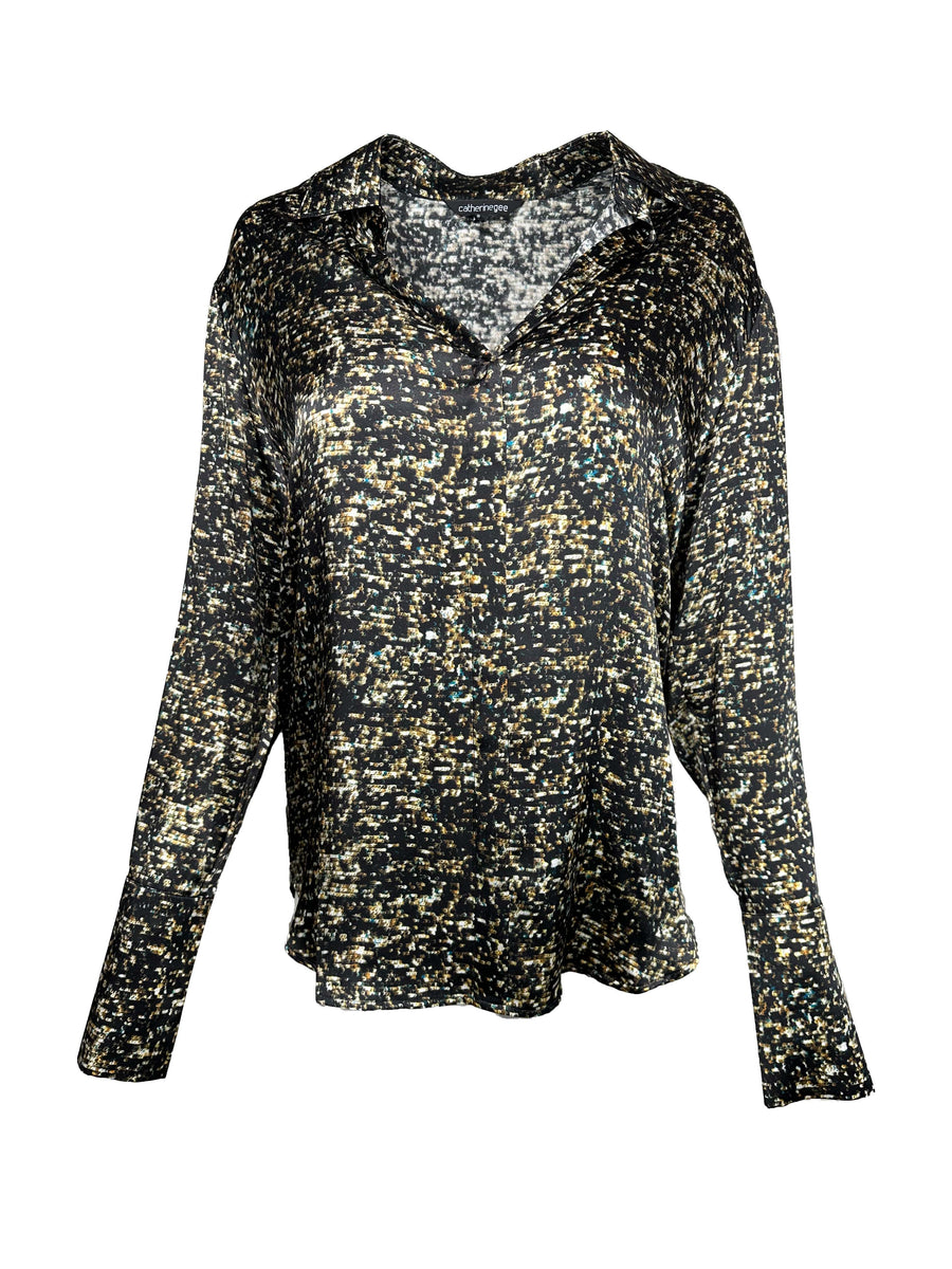 Catherine Gee Daria French Cuff Silk Blouse | Gold Sequin | Clearance ...